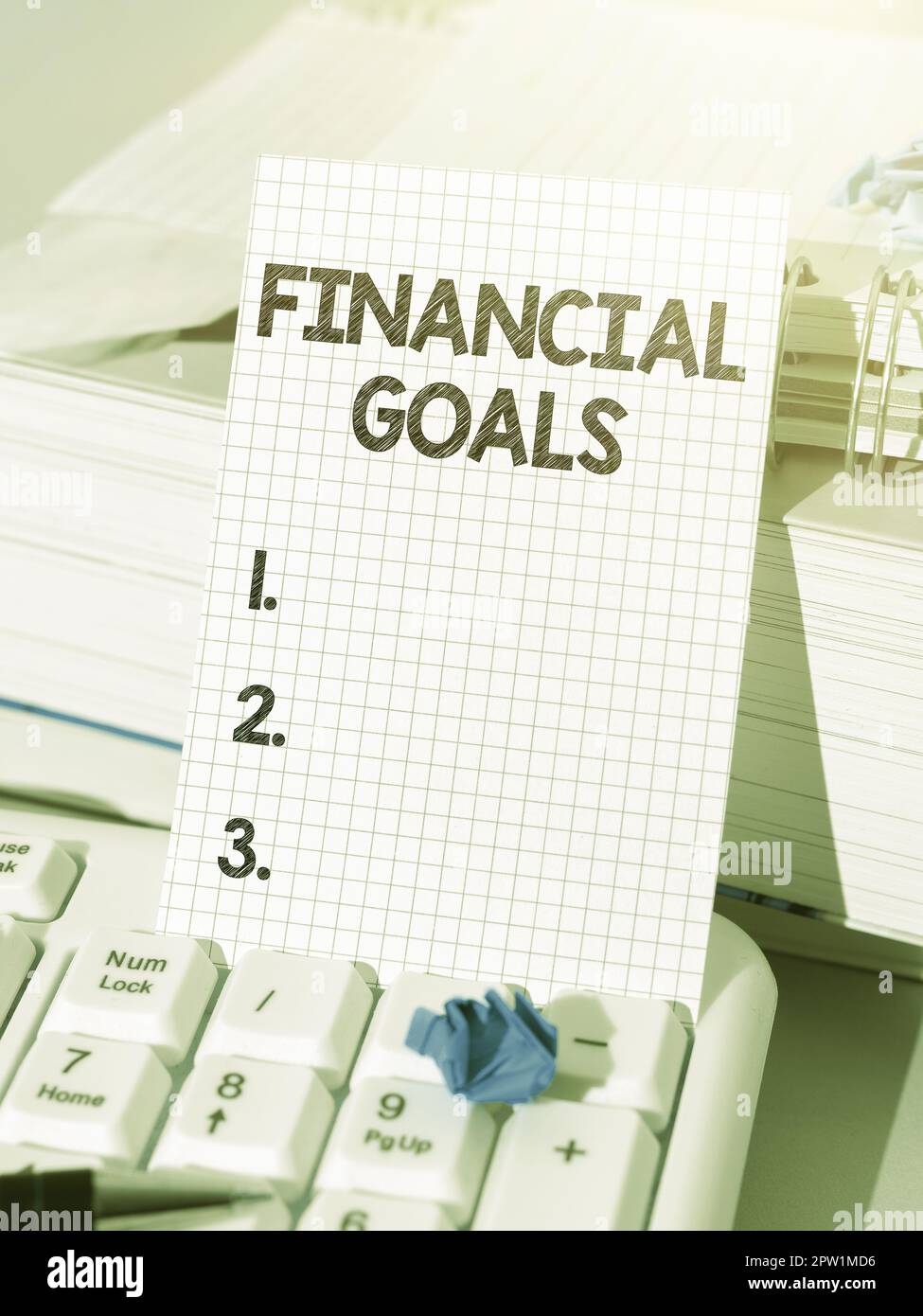 Sign displaying Financial Goals, Business overview targets usually ...