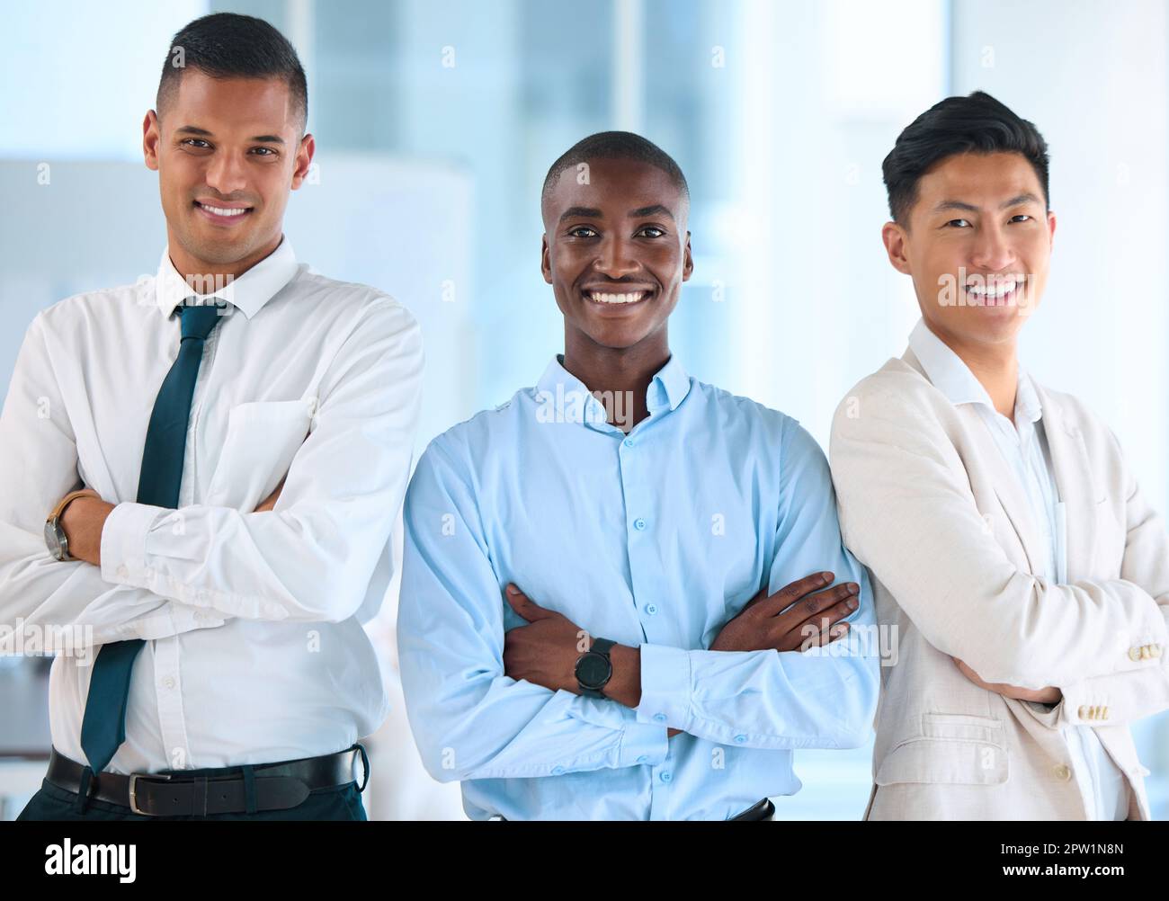 Diversity, collaboration and business team of men proud of company ...