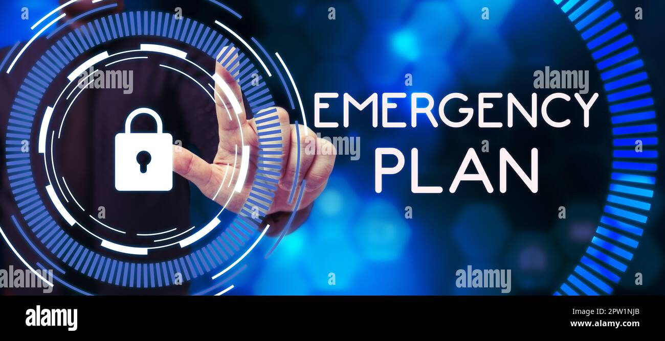 Text caption presenting Emergency Plan, Word Written on Procedures for ...