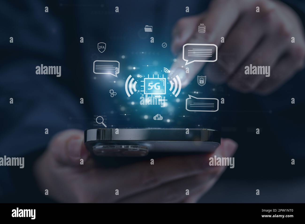 chatting icon with 5G internet connection. business technology Stock ...