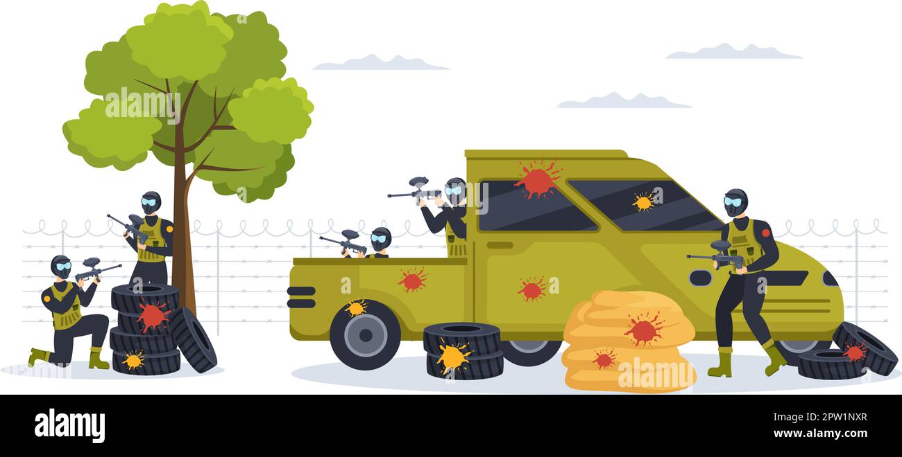 People Playing Paintball of Fighter Player Shooting with Gun Shoot, Aim ...