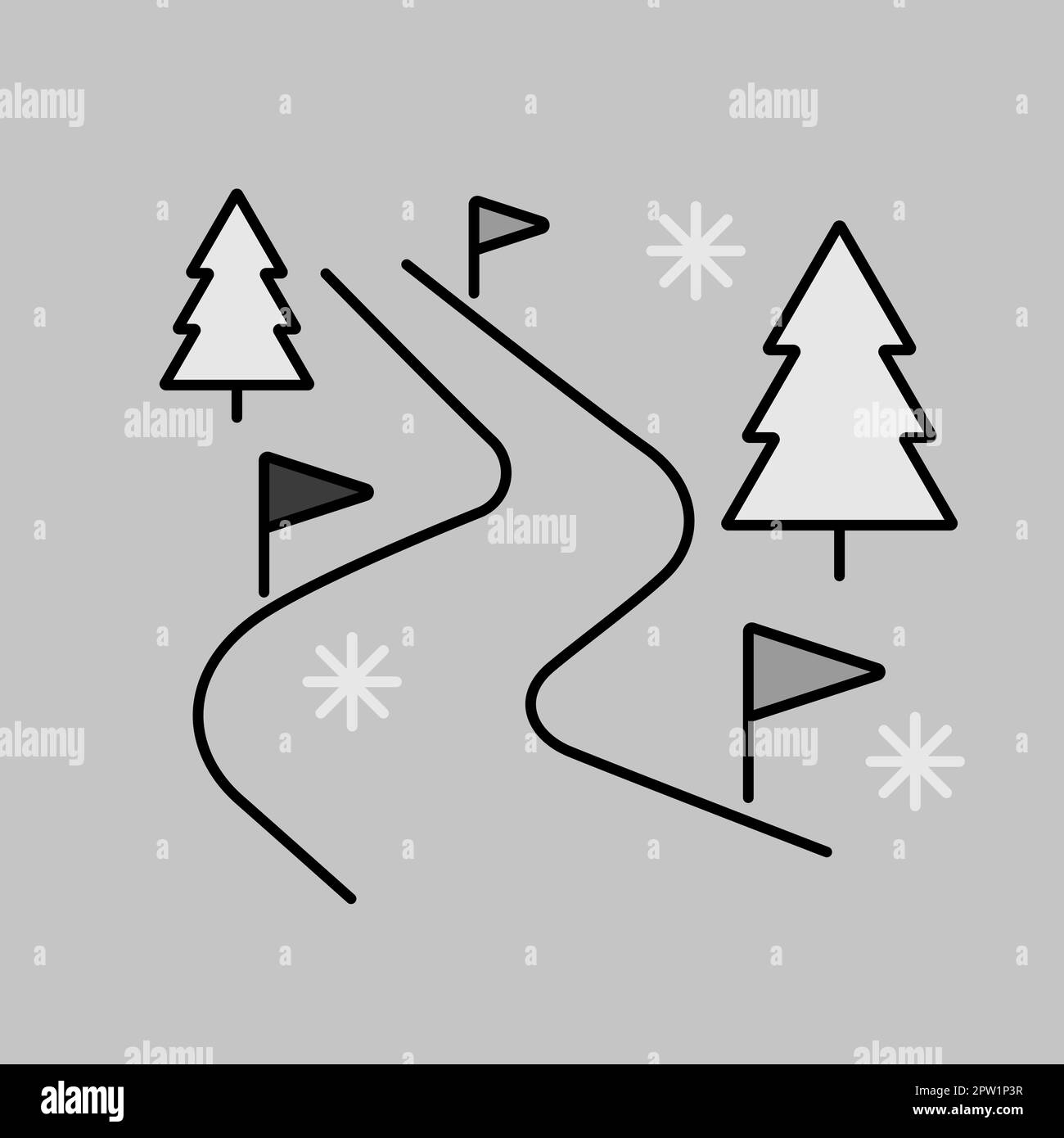 Ski route vector isolated grayscale icon. Winter sign. Graph symbol for ... Ski route vector isolated grayscale icon. Winter sign. Graph symbol for ...