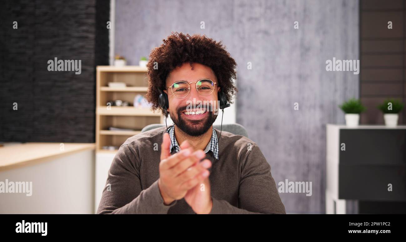 Man Clapping In Online Video Conference Business Call Stock Photo - Alamy