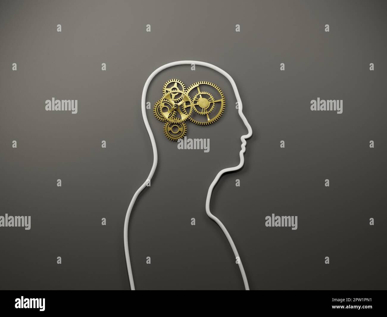 Intelligence, healthy mind, creativity concept. Golden clockwork ...