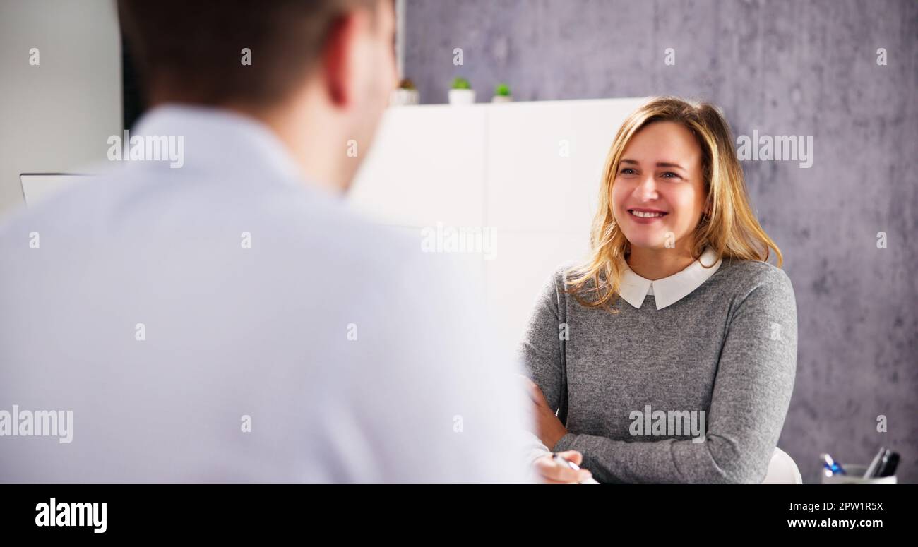 Business People Talk Or Conversation At Interview Stock Photo - Alamy