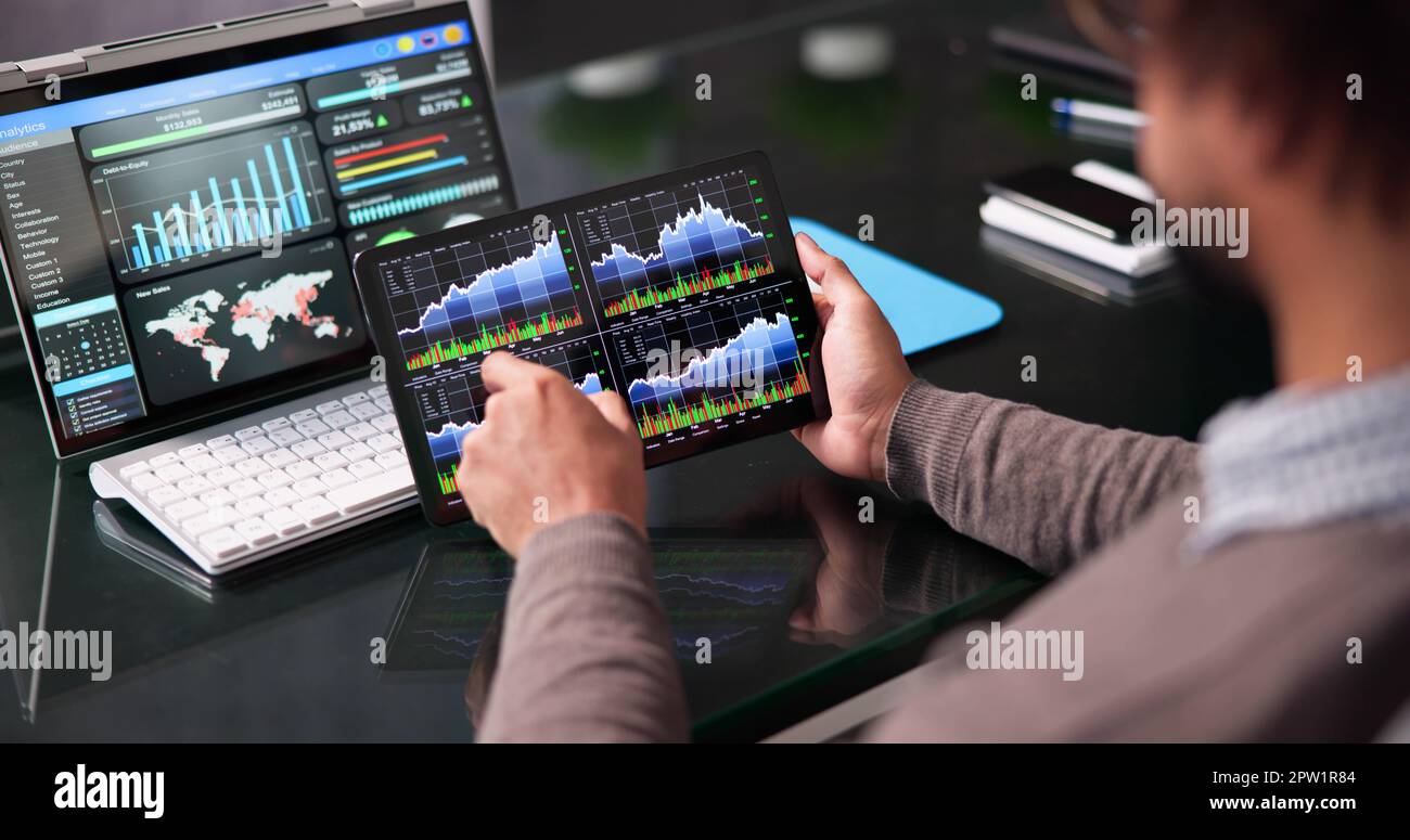 KPI Business Analytics Data Dashboard. Analyst Using Computer Stock ...