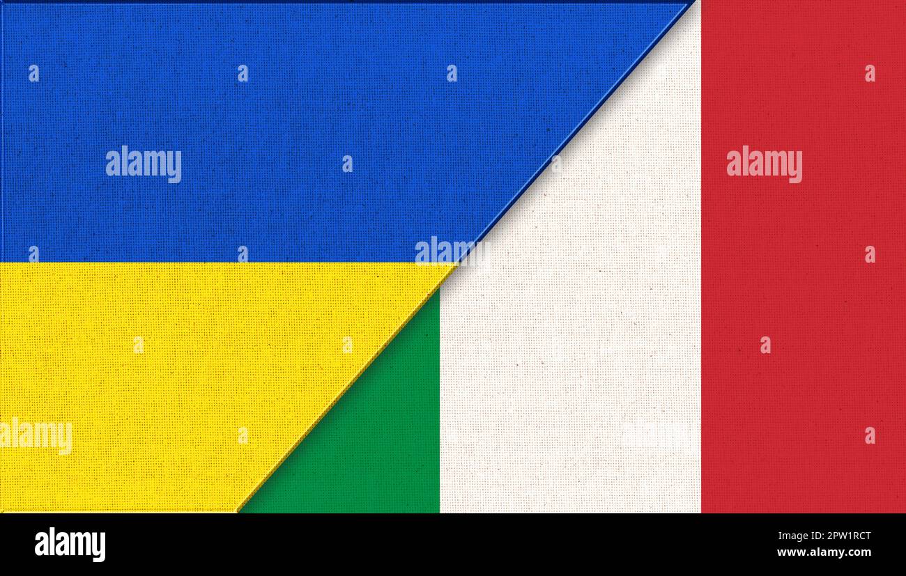 Flag of Ukraine and Italy. Ukrainian and Italian flags on fabric ...