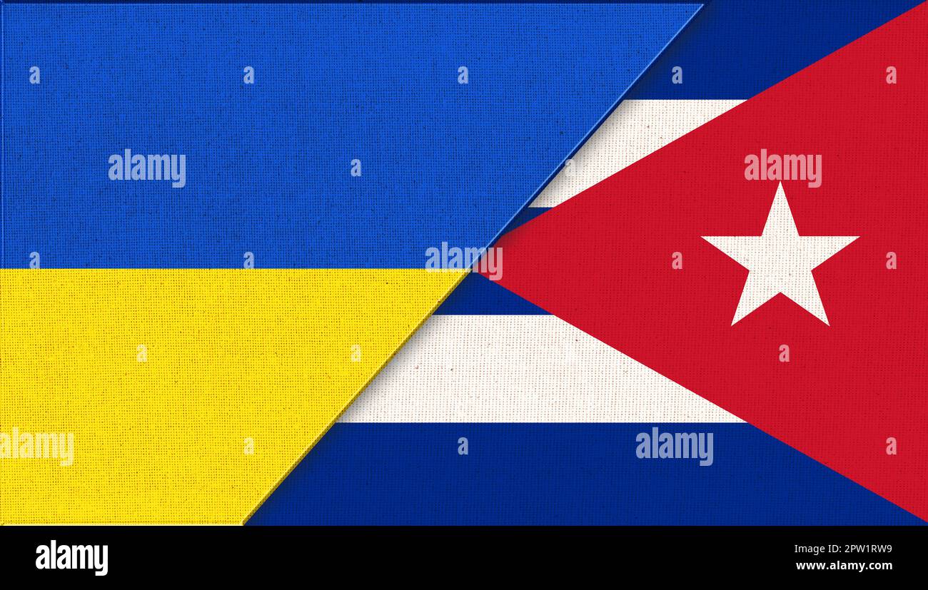 Flag of Ukraine and Cuba - 3D illustration. Two Flags Together - Fabric ...