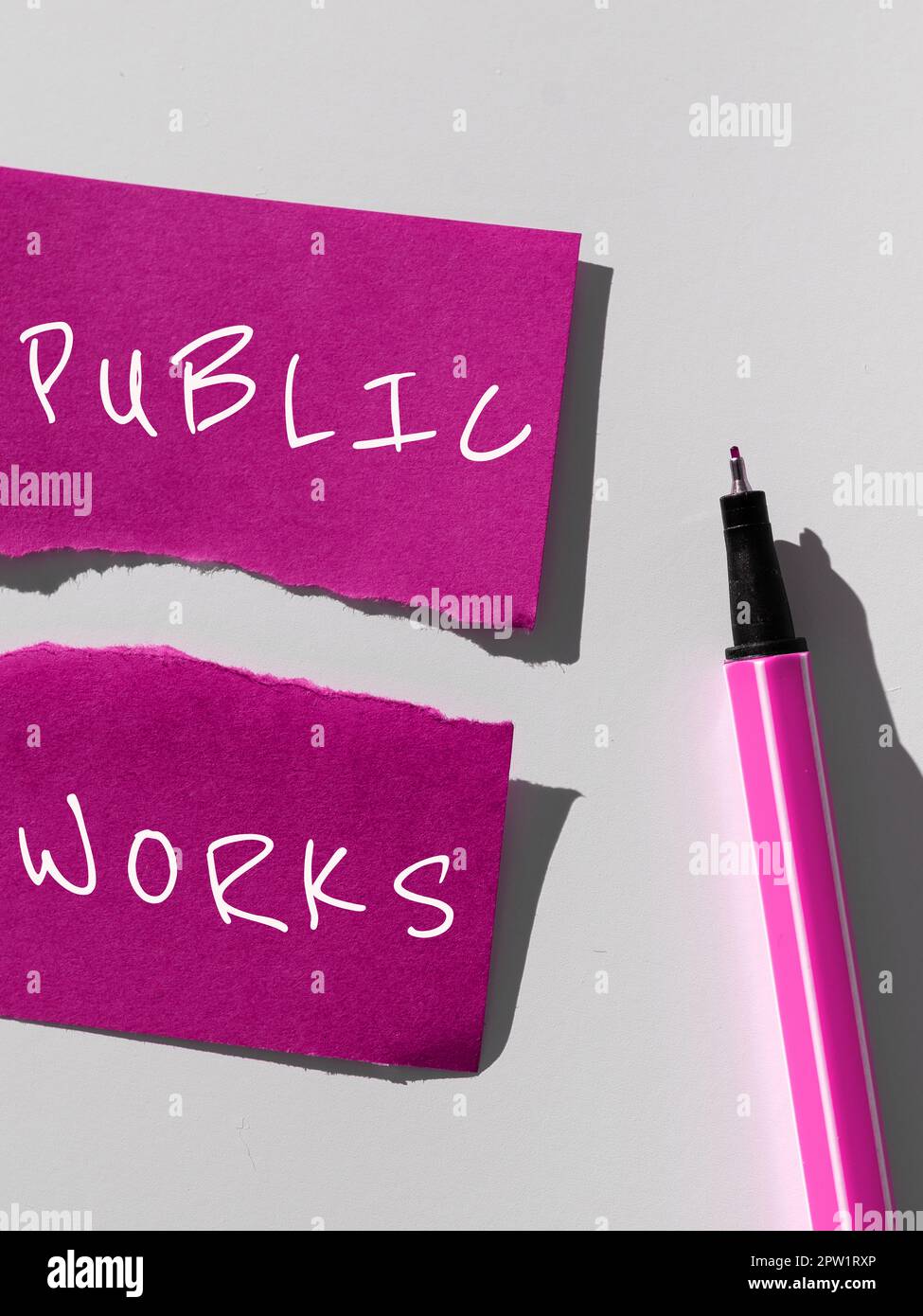 Hand writing sign Public Works, Concept meaning Describes the viewing ...