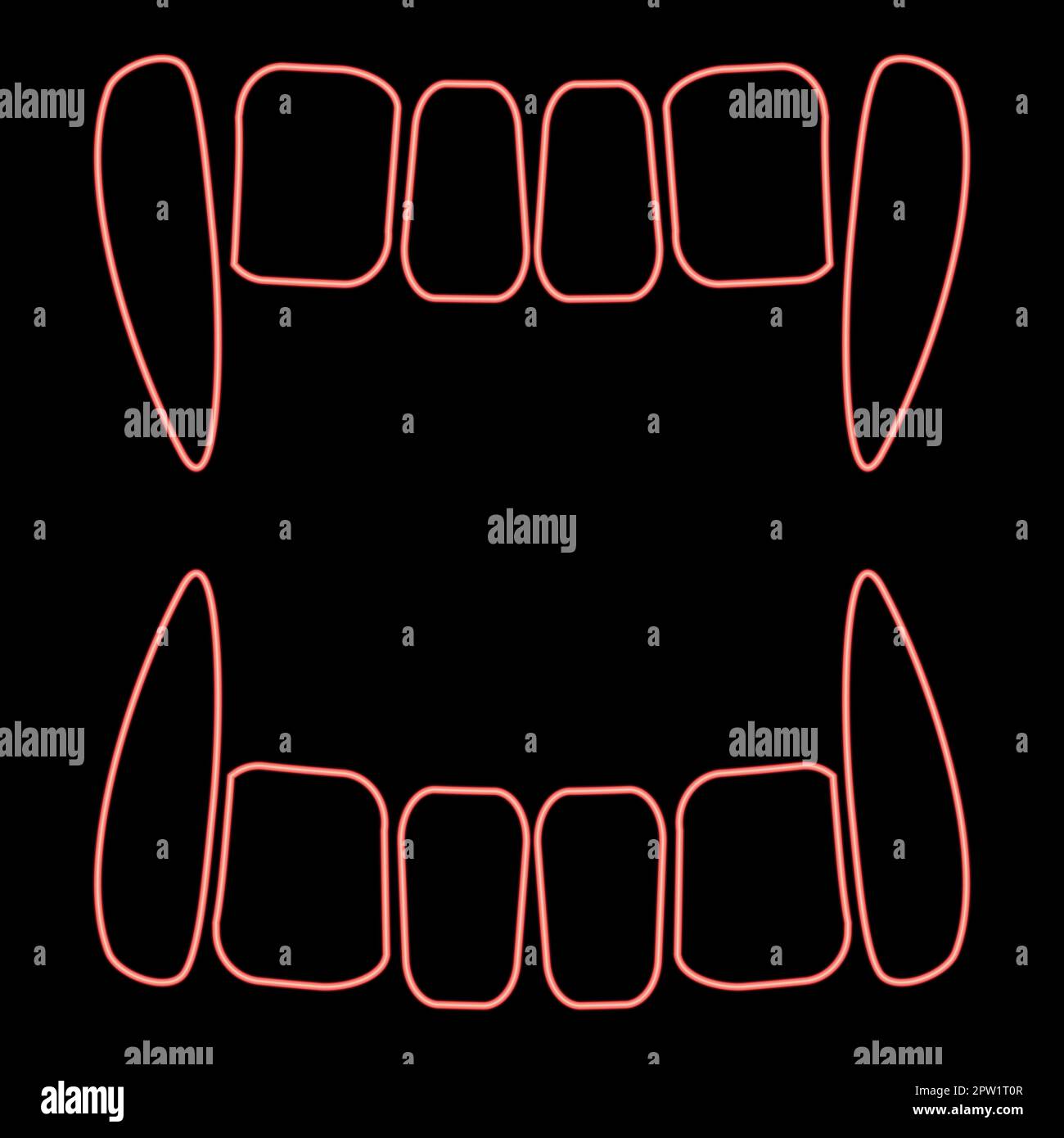 Neon vampire's teeths red color vector illustration image flat style ...