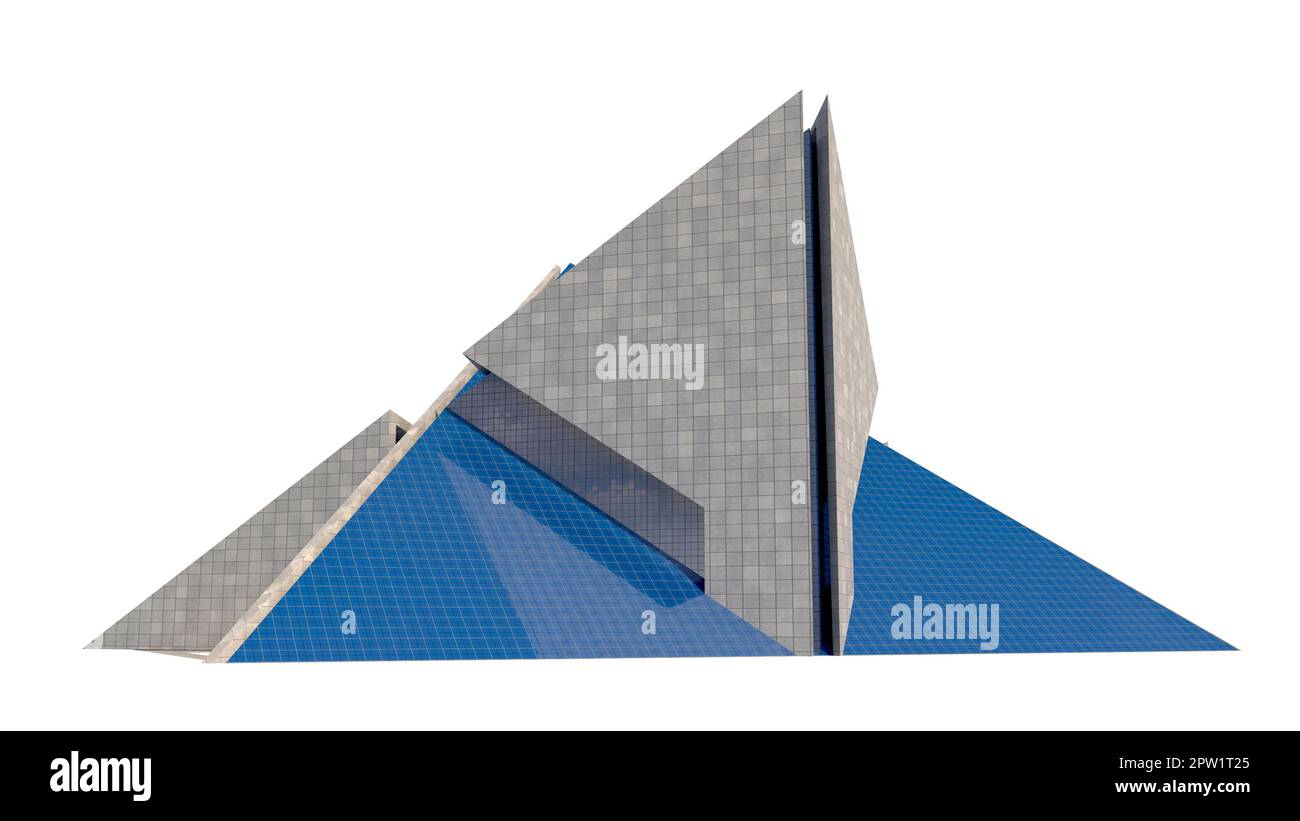 Futuristic architecture with concrete and glass interlocked triangular ...