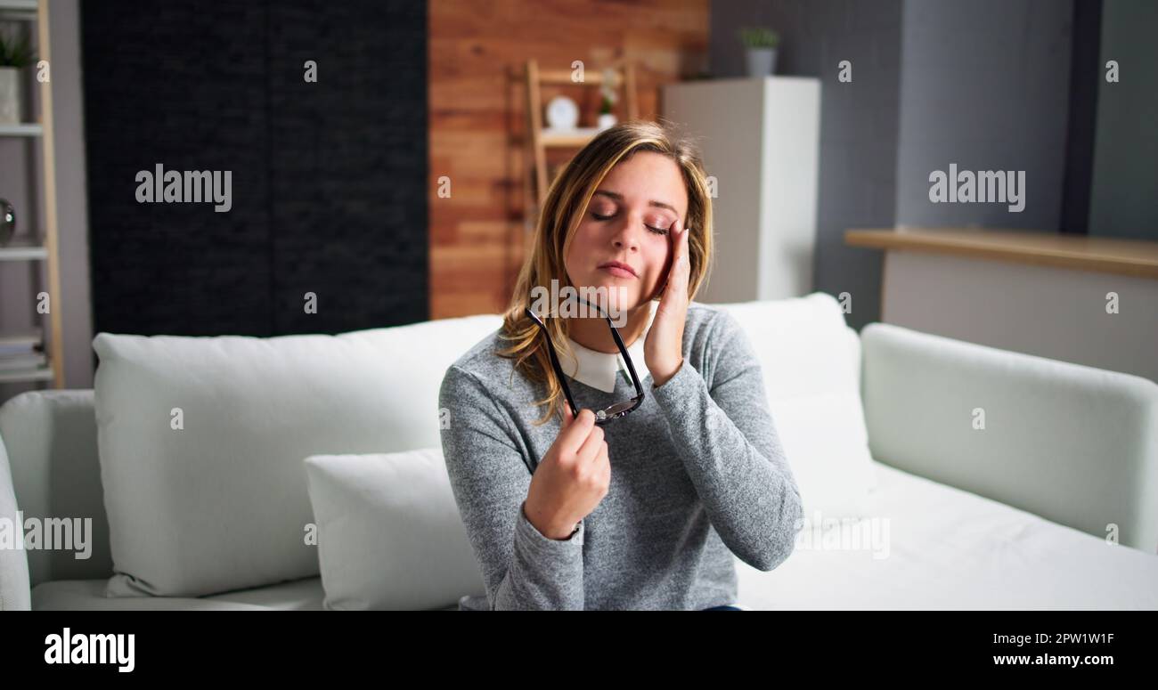 Eye Pain And Inflammation. Woman With Retina Fatigue And Spasm Stock ...