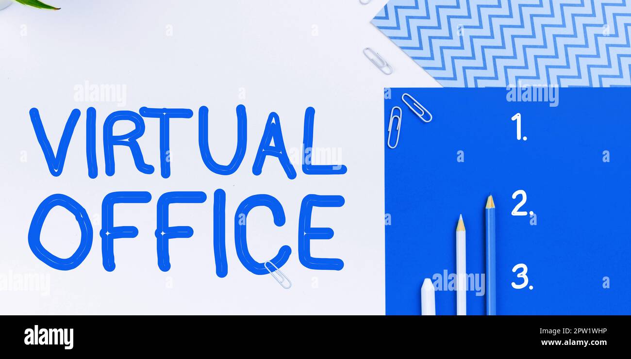 Writing displaying text Virtual Office, Business showcase Mobile work ...
