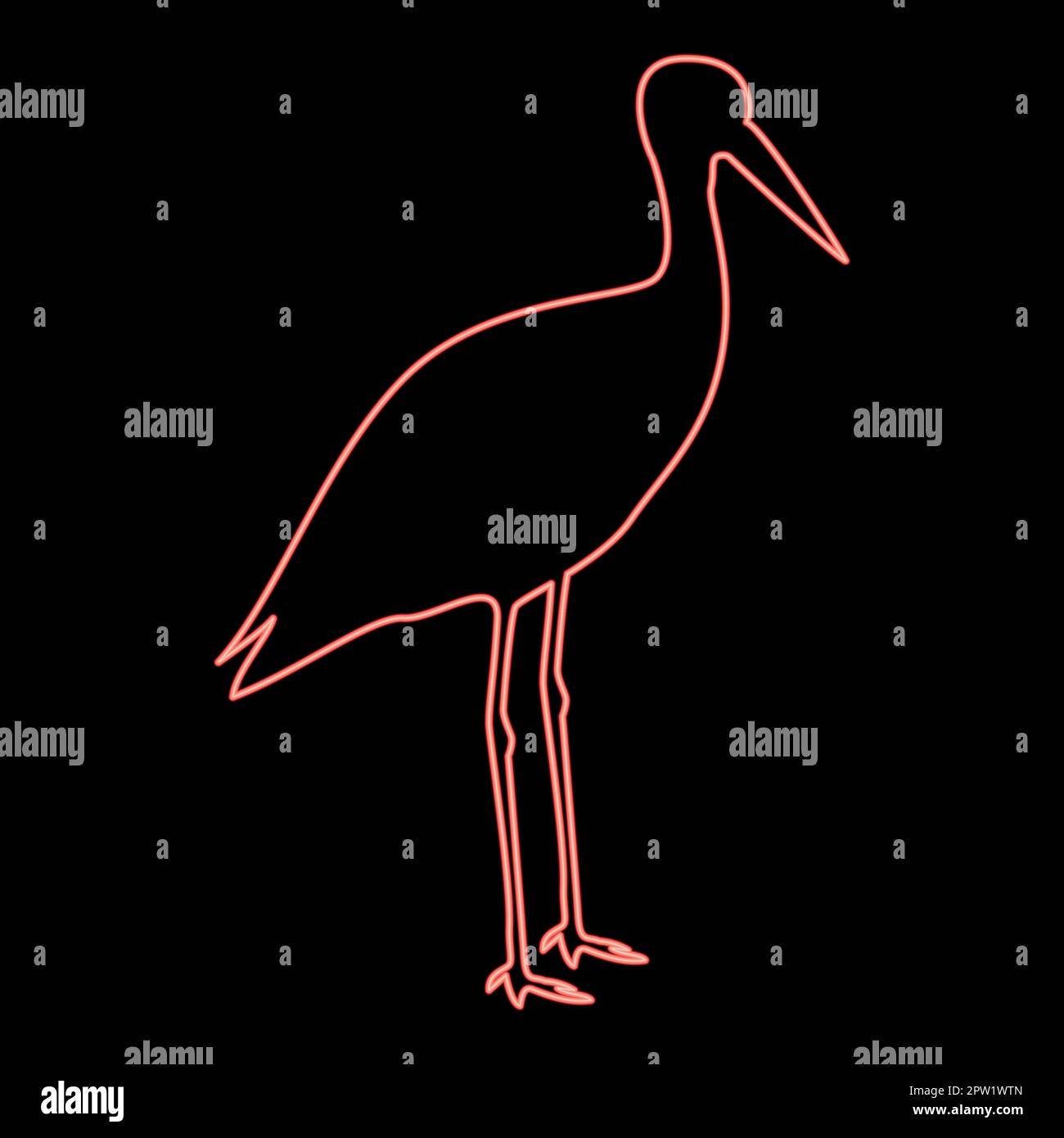 Neon stork ciconia red color vector illustration image flat style Stock ...