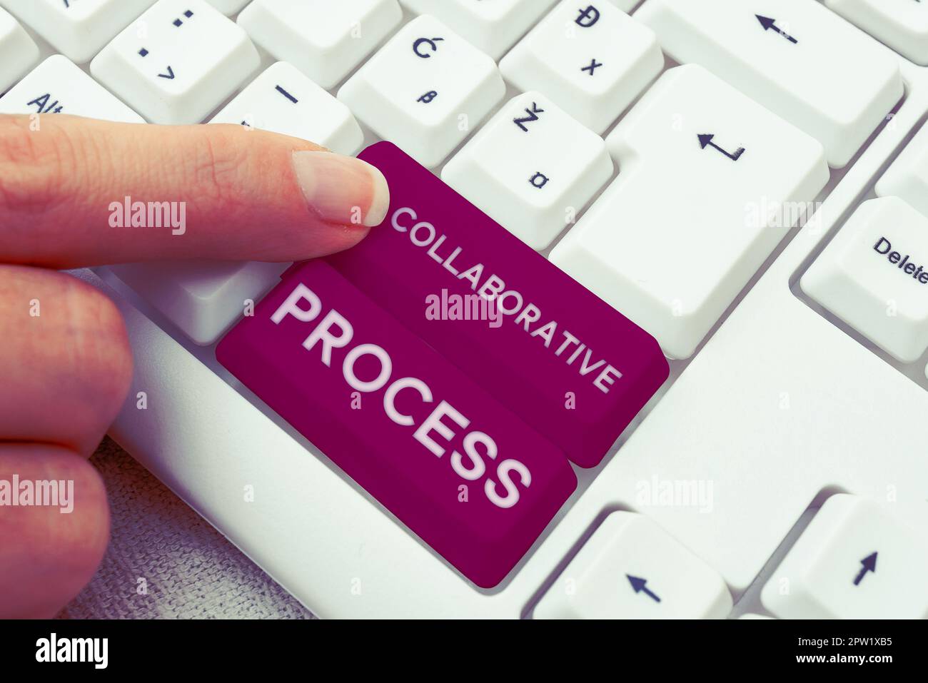 Hand writing sign Collaborative Process, Business approach people and ...