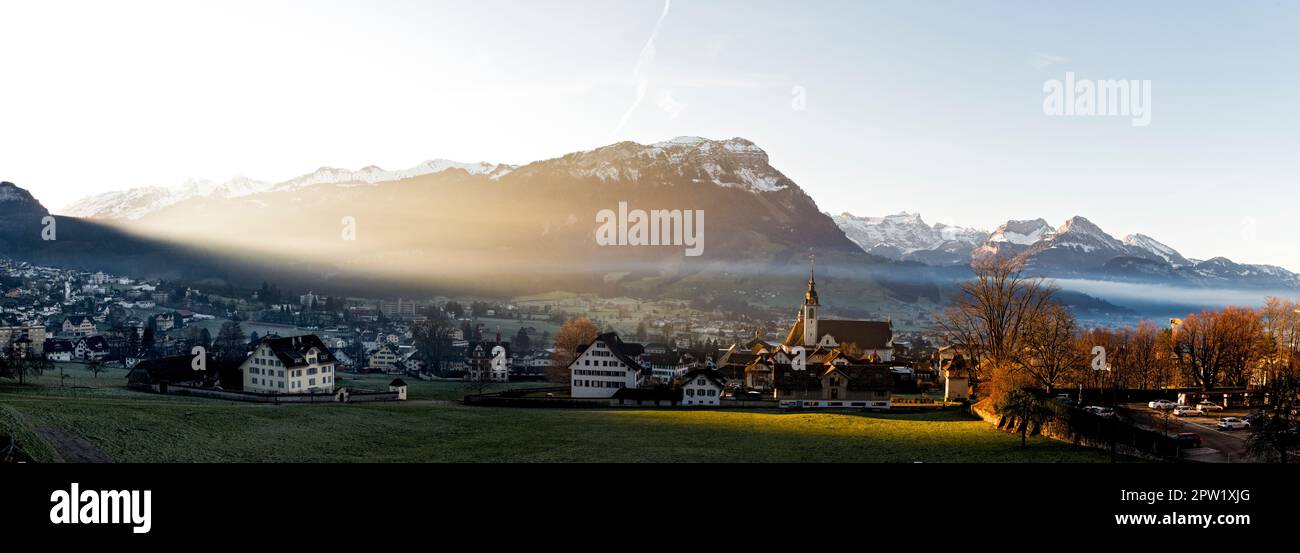 Morning haze or evening haze with the light rays of the sun penetrating ...