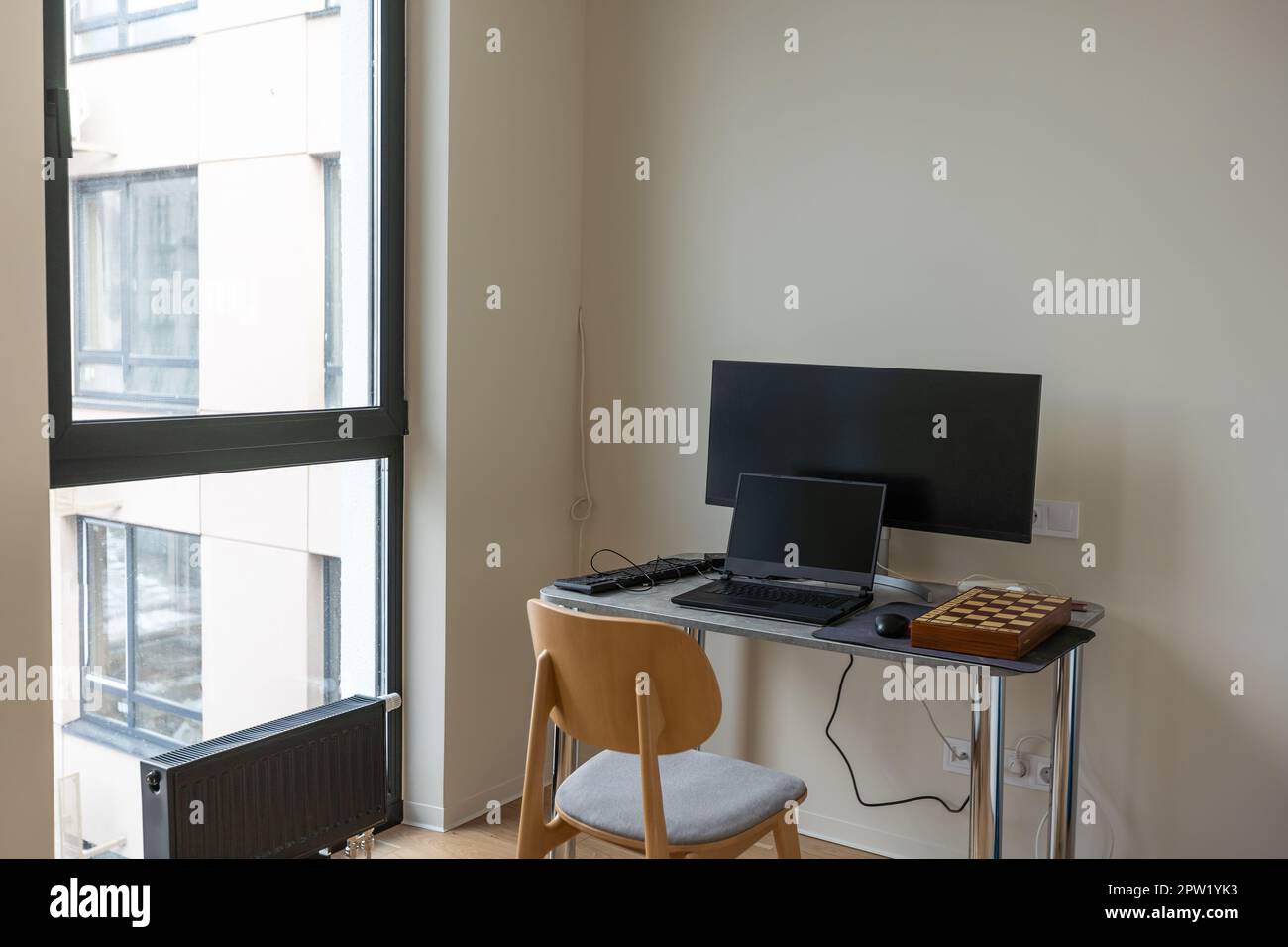Laptop on the desk, mock up. Personal laptop computer on wood table in ...