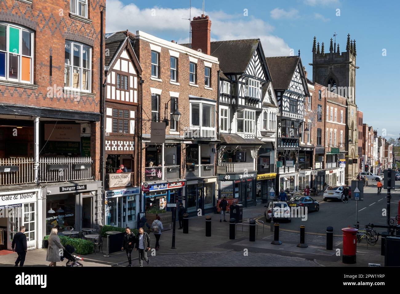 Various styles of architecture on Bridge Street Chester UK Stock Photo ...