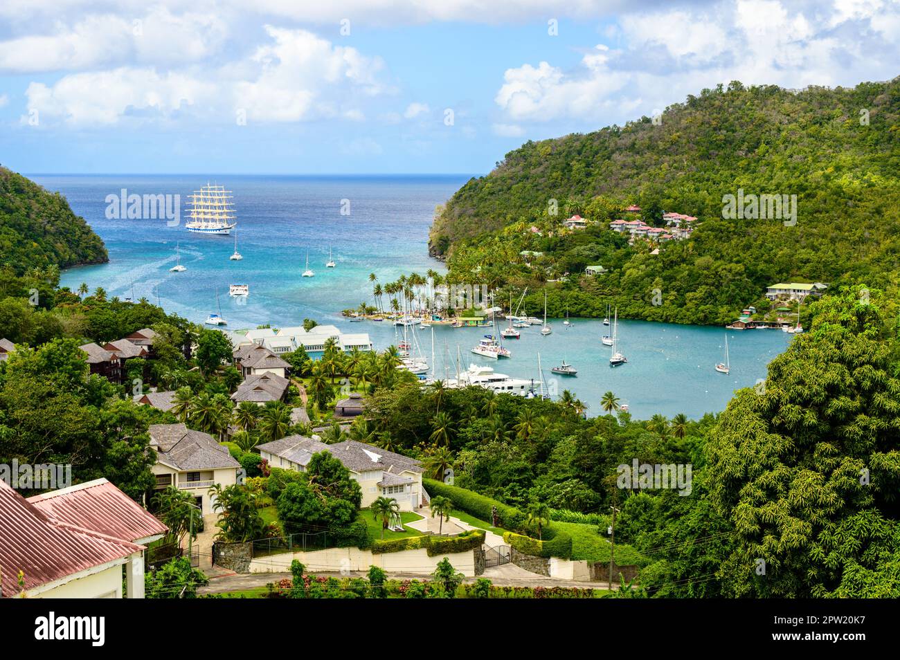 Marigot Bay, Saint Lucia, Caribbean. Tropical bay and beach in exotic ...