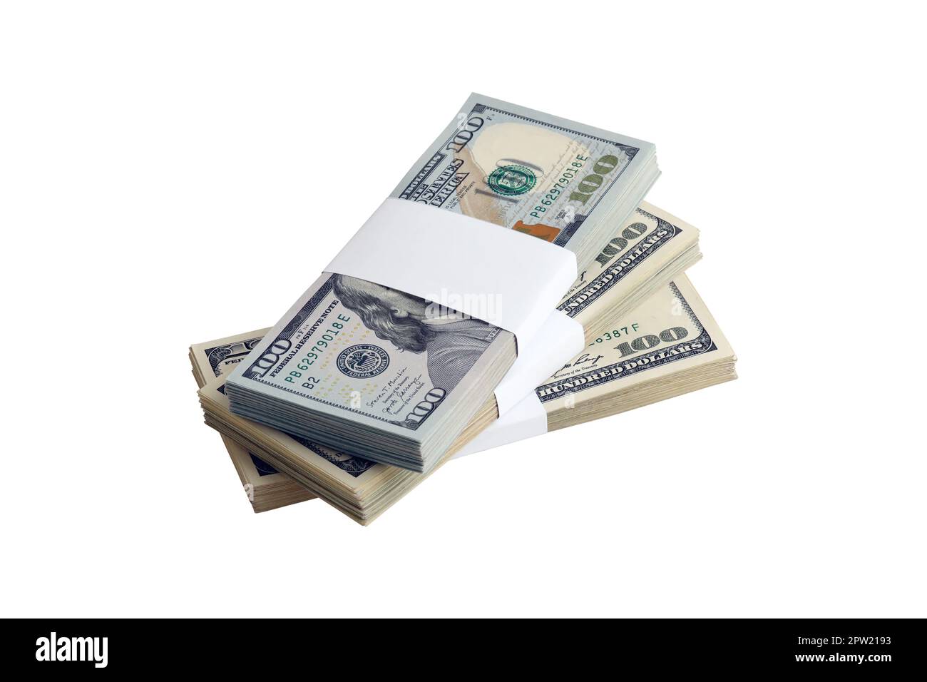 Bundle of US dollar bills isolated on white. Pack of american money ...