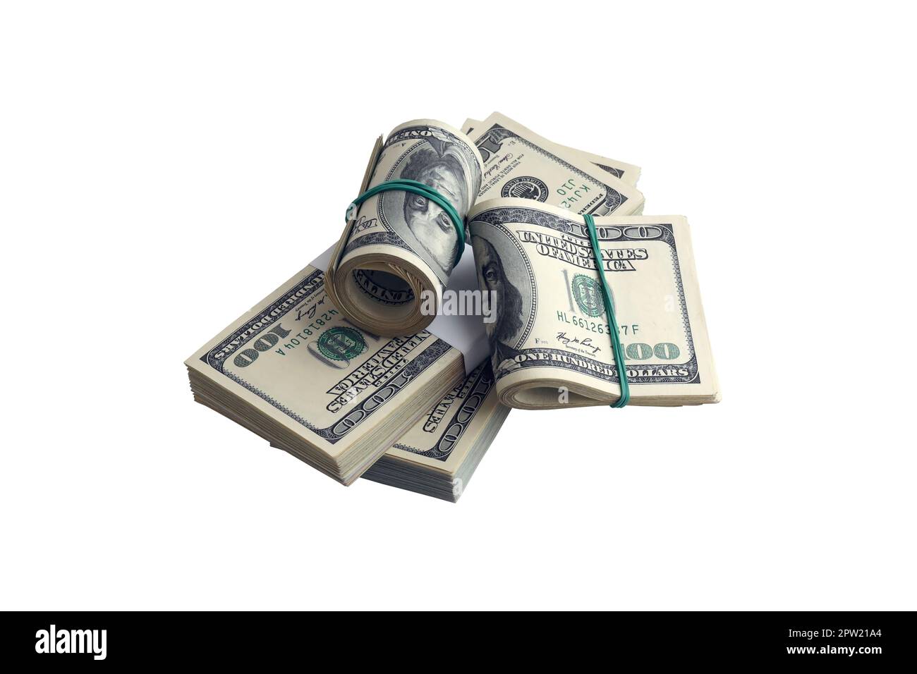 Bundle of US dollar bills isolated on white. Pack of american money ...