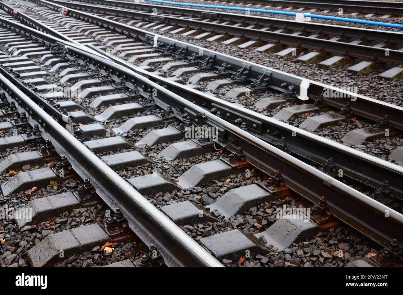 Photo fragment of the railroad tracks in the rainy weather Stock Photo ...