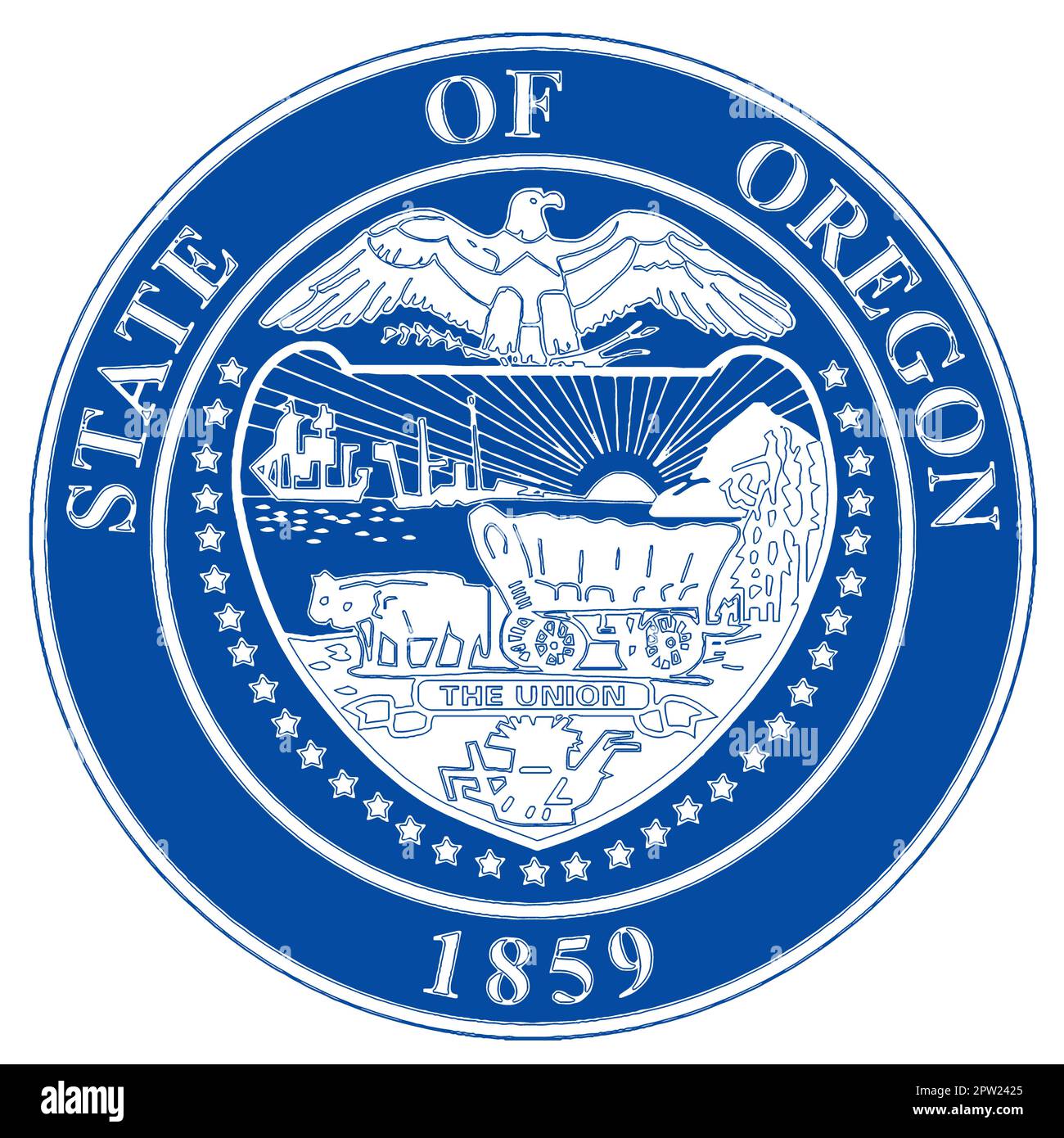 An illustration of the state of Oregon state seal over a white ...