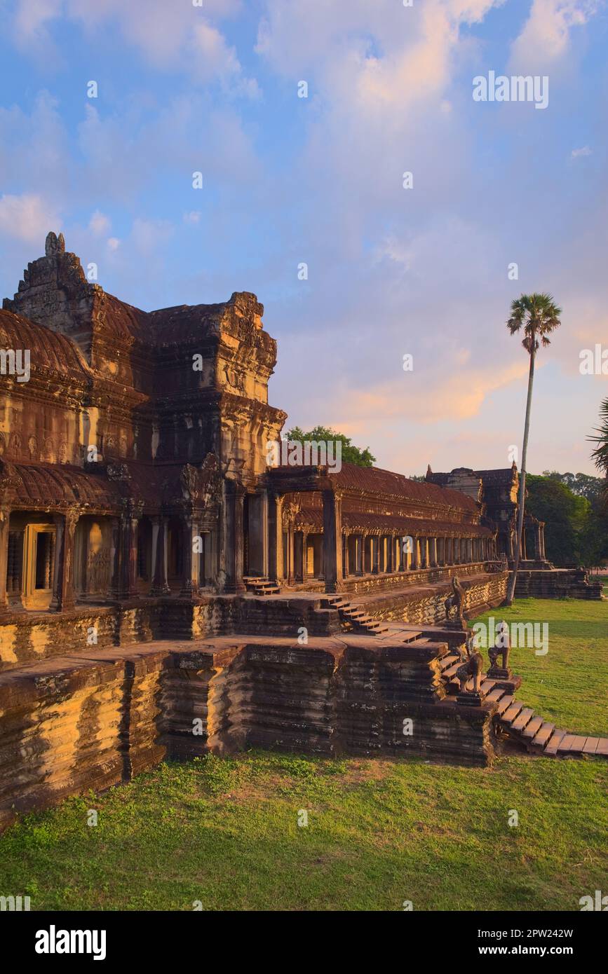 Angkor Wat temple, located in Cambodia. Frontal side view of the ...