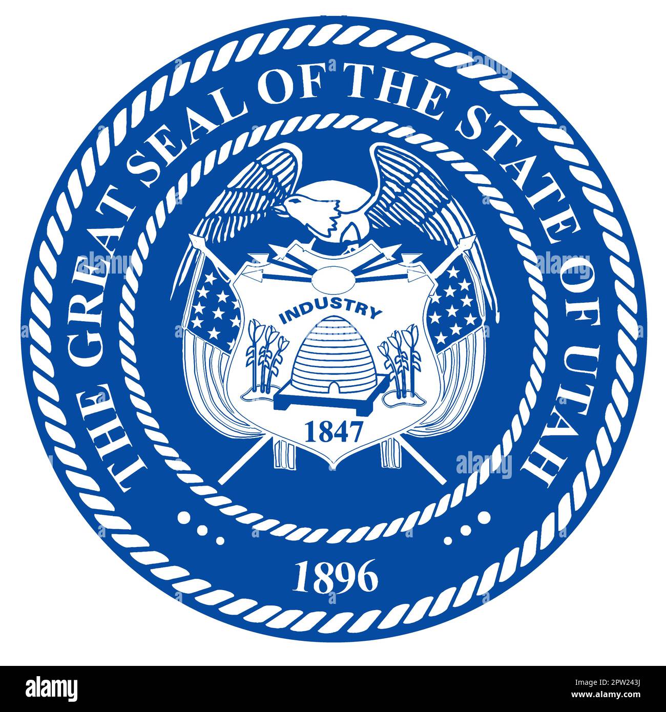 The seal of the American state of Utah over a white background Stock ...