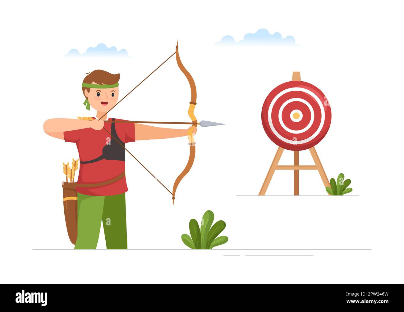 Archery Sport with Bow and Arrow Pointing at Target for Outdoor ...