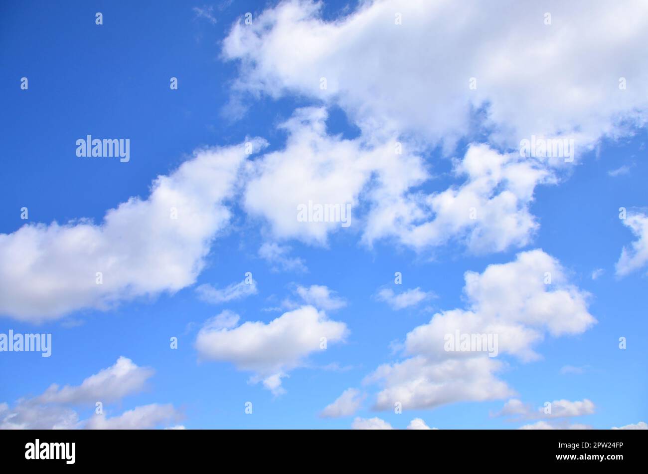 Heavenly space of blue color with a lot of thick white clouds ...