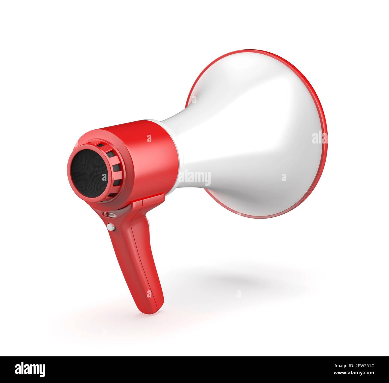 Red and white megaphone on white background Stock Photo - Alamy