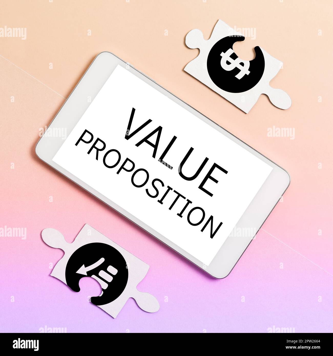 Sign displaying Value Proposition, Business overview service make ...