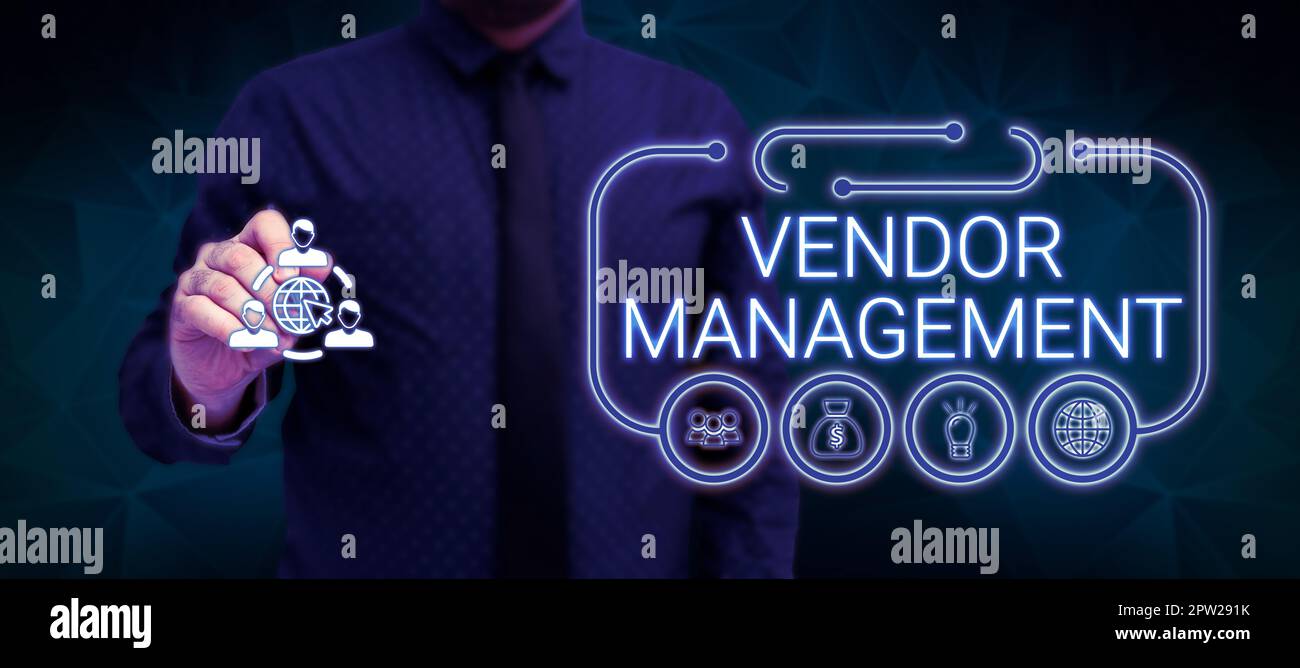 Hand writing sign Vendor Management, Concept meaning activities ...