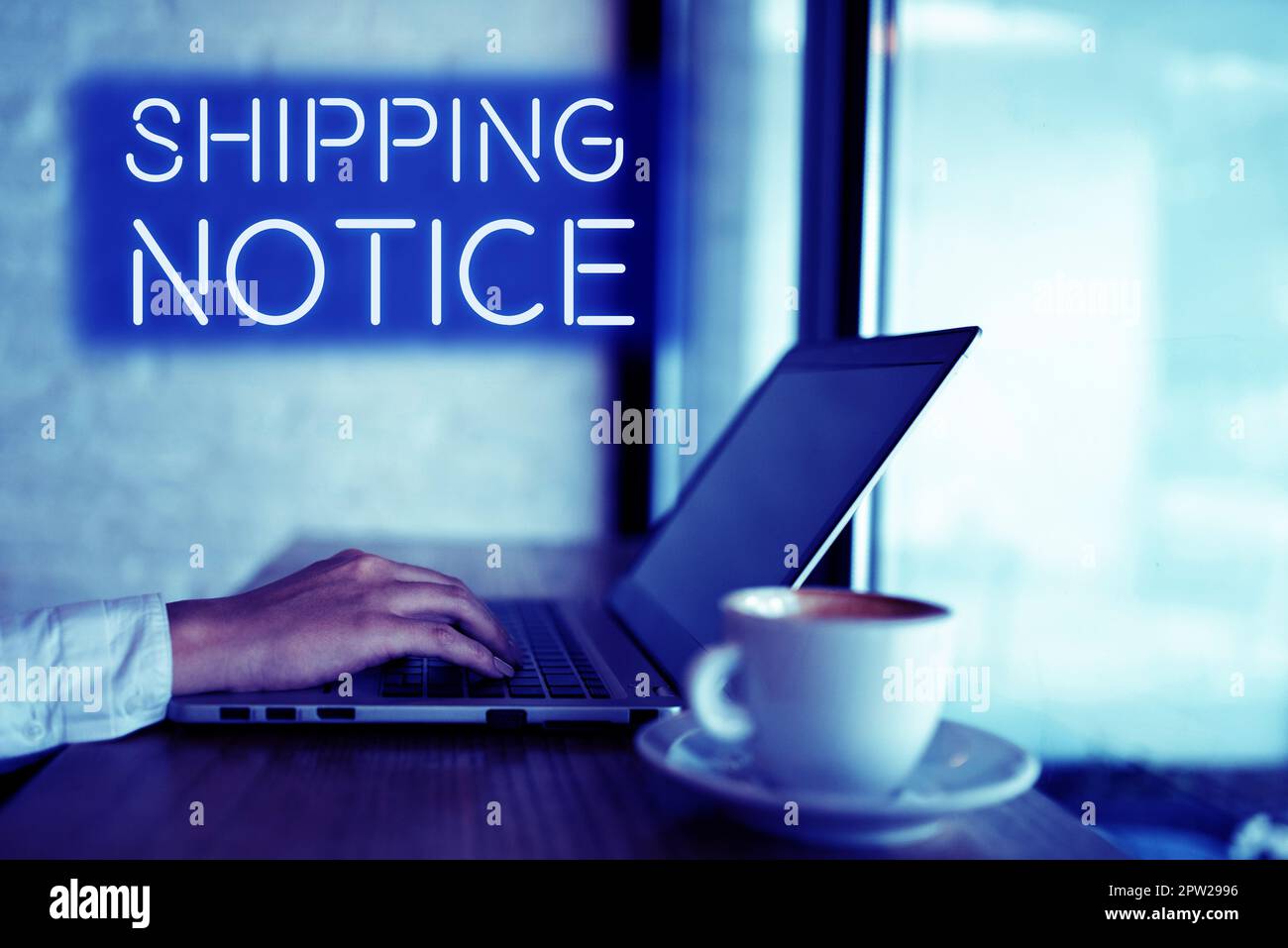 Sign displaying Shipping Notice, Internet Concept ships considered ...
