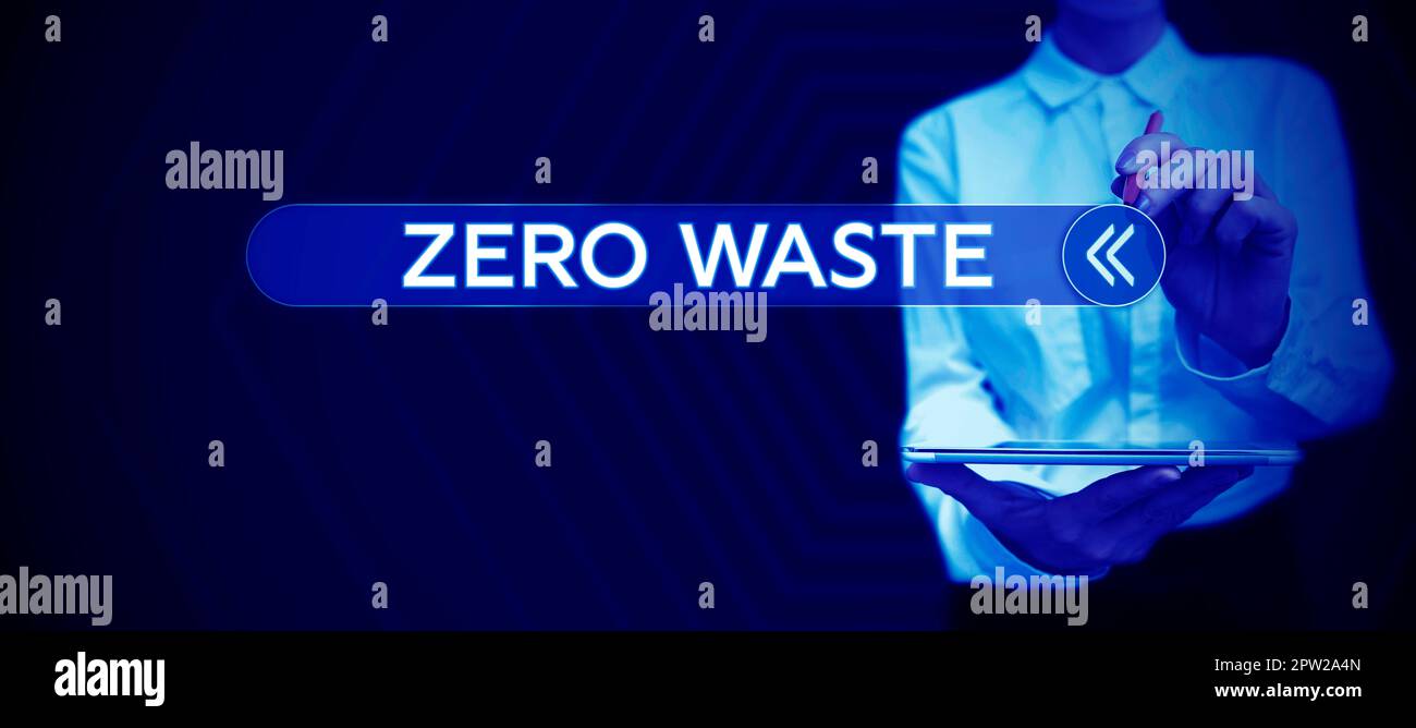 Text sign showing Zero Waste, Business overview industrial responsibility includes composting ...