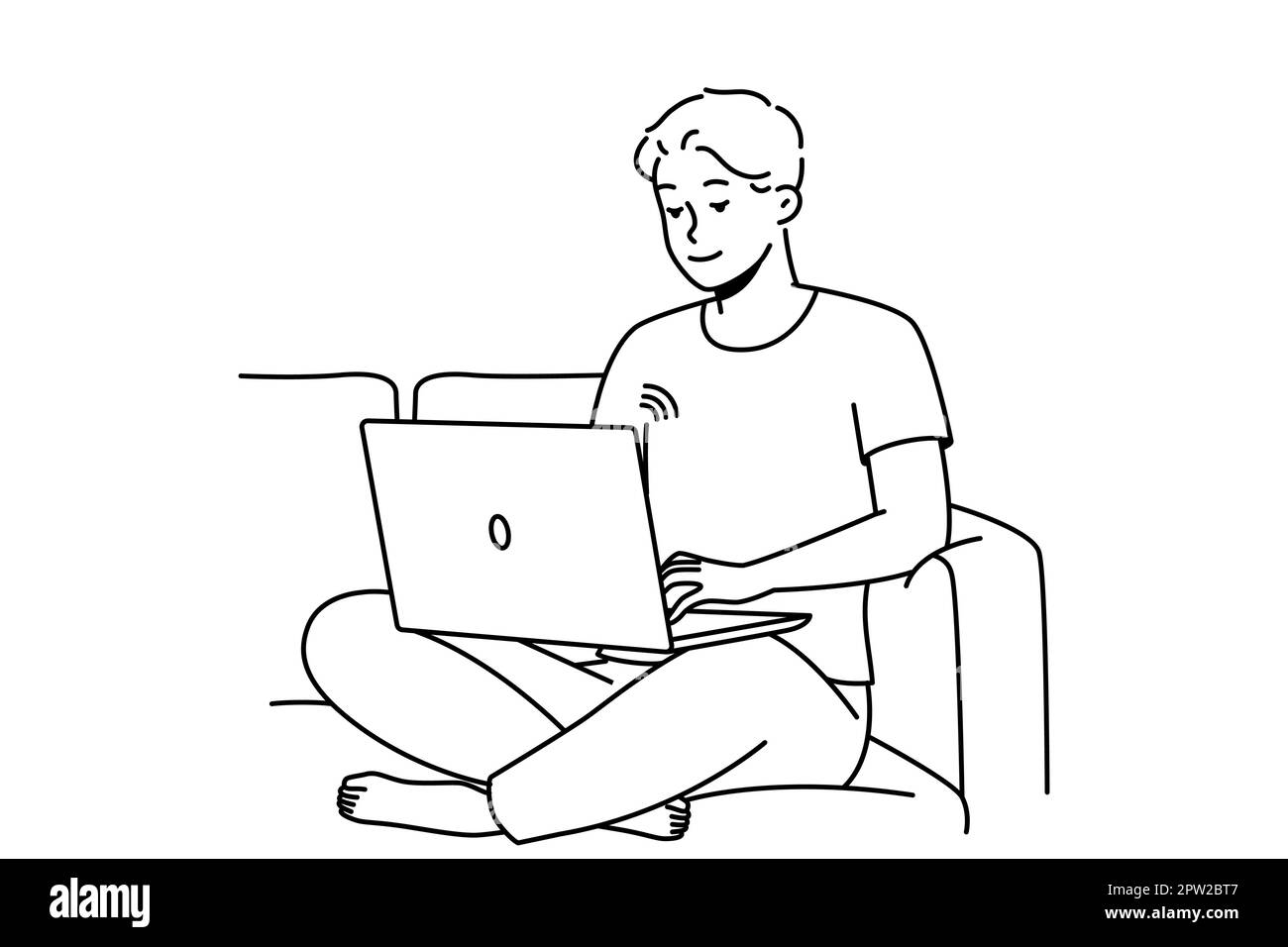 Smiling man computer using Stock Vector Images - Alamy