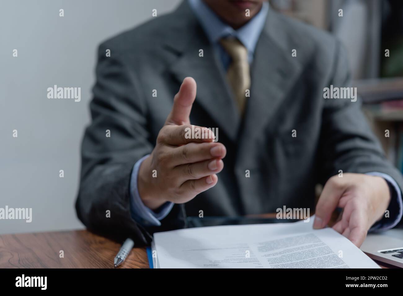 Hand over the check hand, welcome to the business deal on desk Stock ...