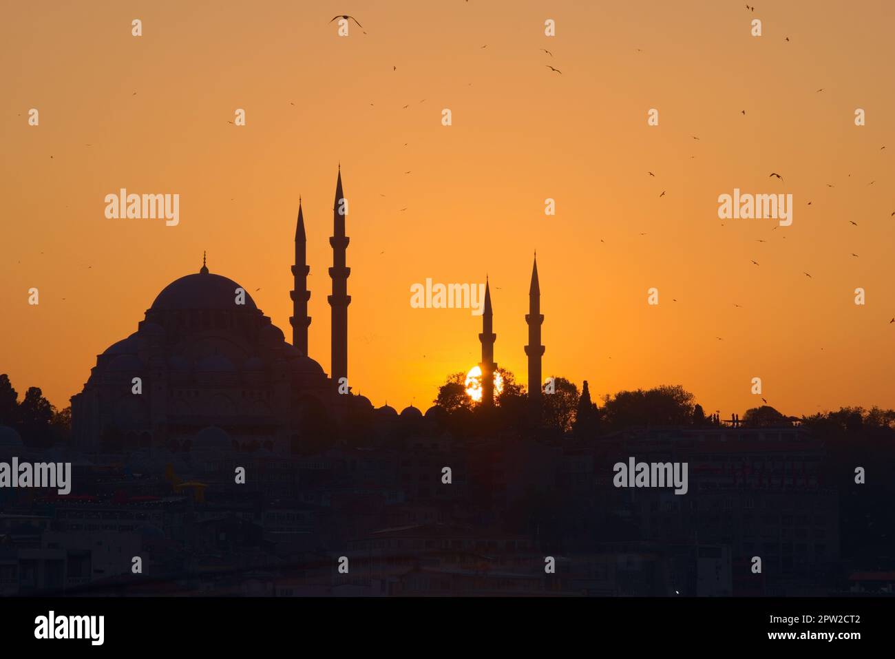 Hagia Sophia, the most important tourist attraction of Istanbul, Turkey, silhouetted against the ...