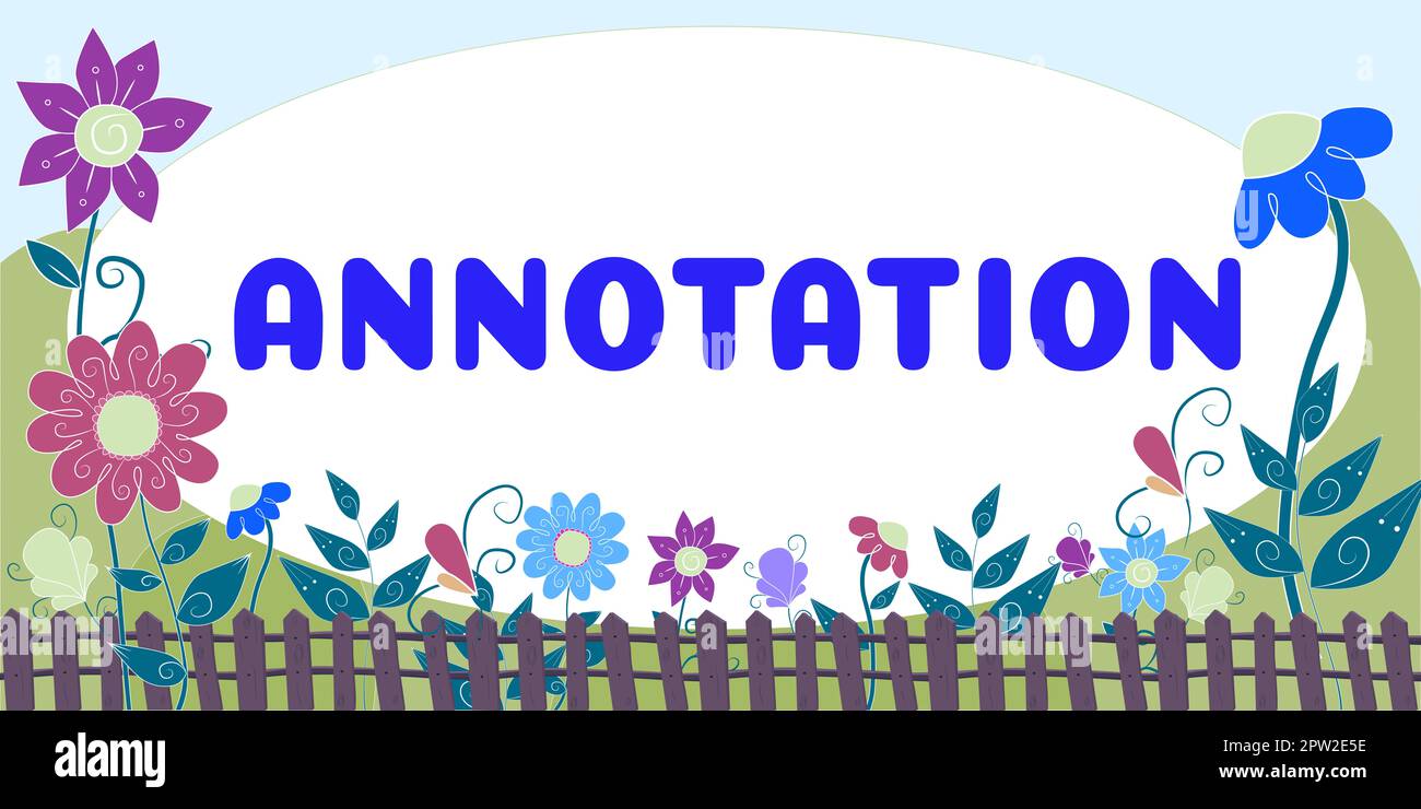 Hand writing sign Annotation, Business showcase note added by way of ...