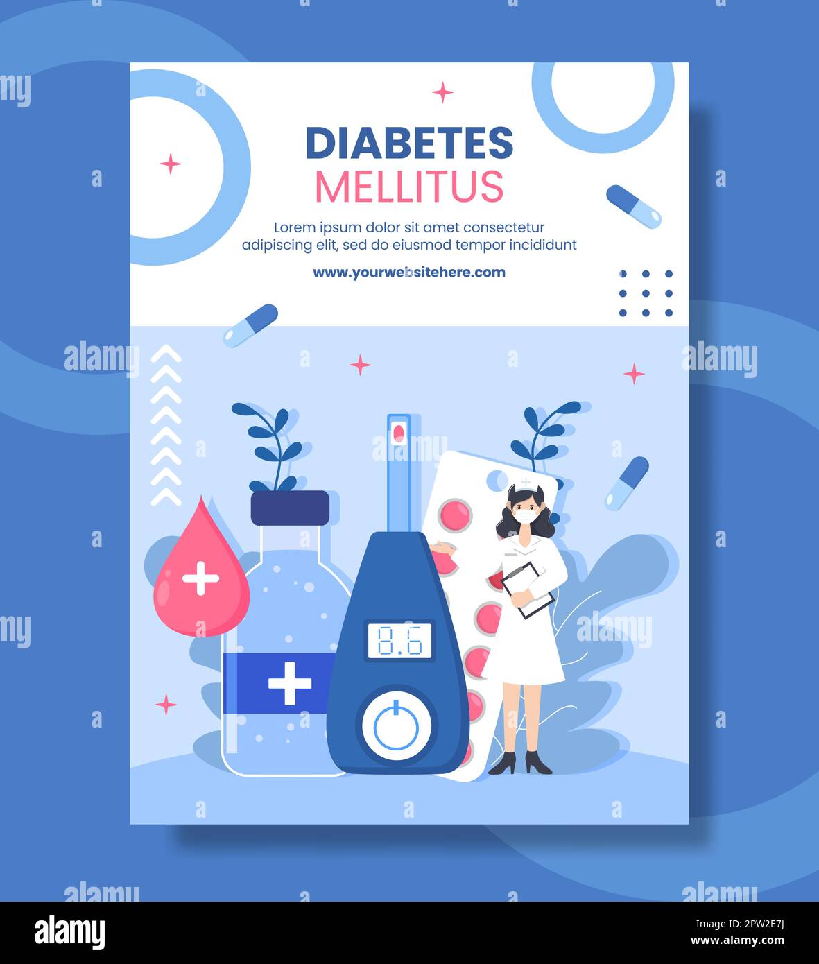 Diabetes Testing Healthcare Poster Flat Cartoon Hand Drawn Templates ...