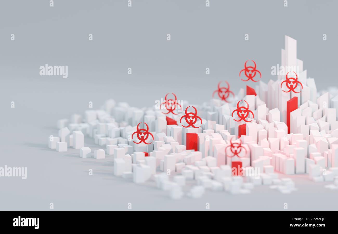 Disease outbreak in urban environment, biological hazard concept ...