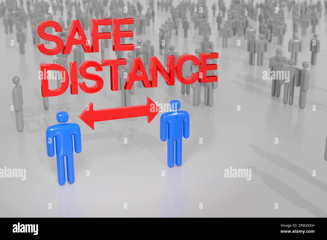 Two persons keeping safe distance amid a large crowd in a public space ...