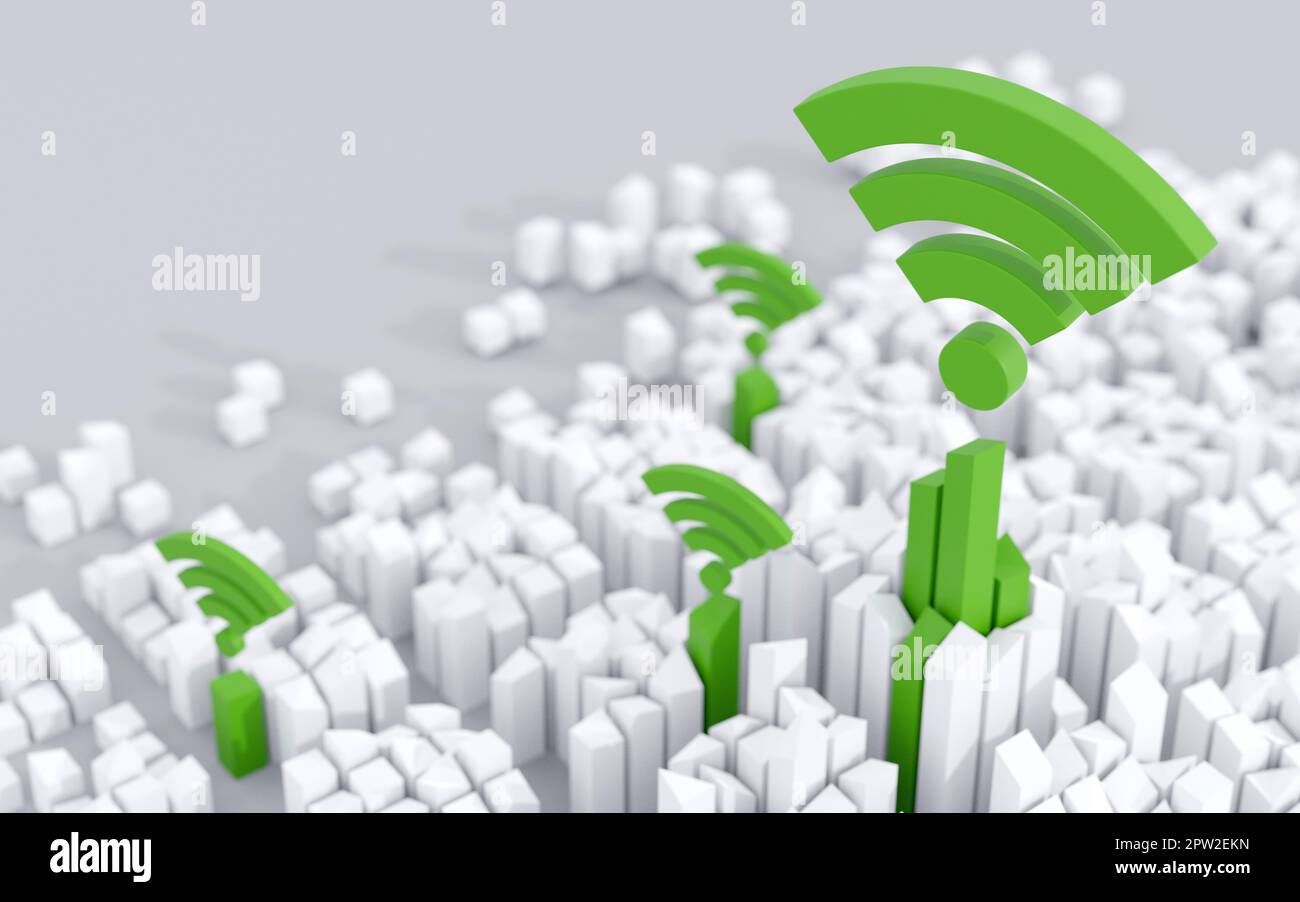 Wireless connectivity in urban environment. Modern, smart city concept ...