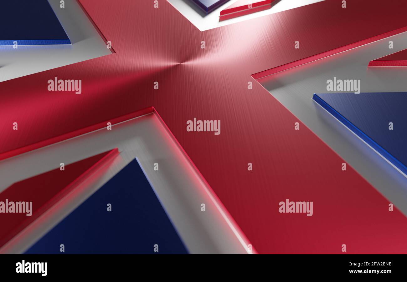 UK flag, flag of the United Kingdom. Metallic geometrical design ...
