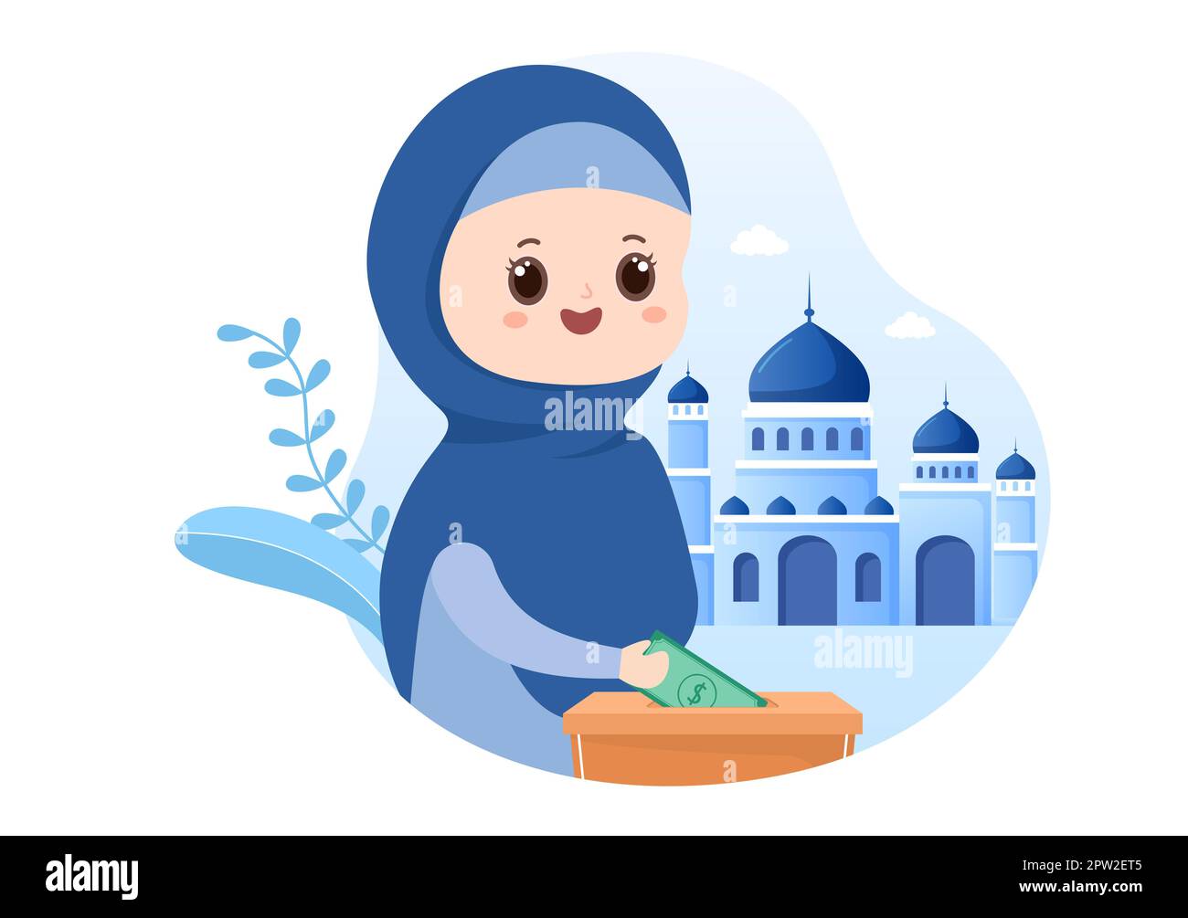 Muslim Kids Giving Alms, Zakat or Infaq Donation to a Person Who Need ...