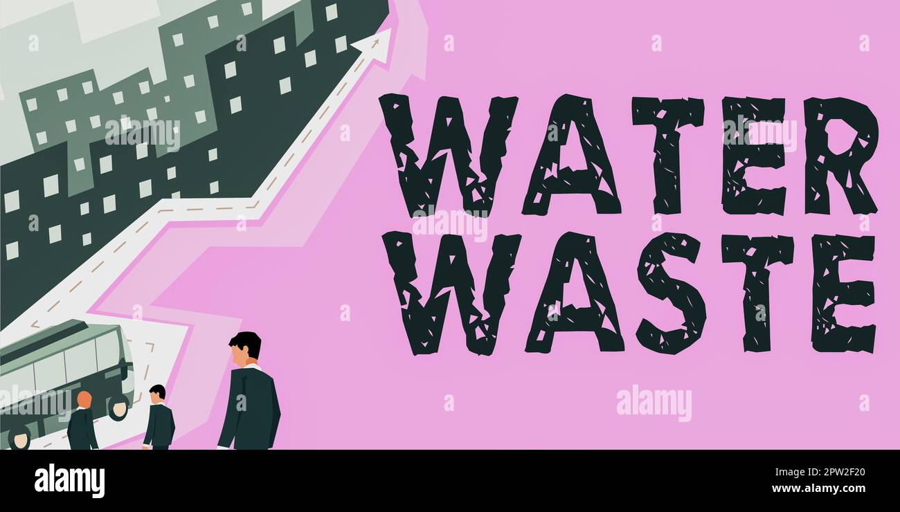 Text caption presenting Water Waste, Business idea liquid that has been ...