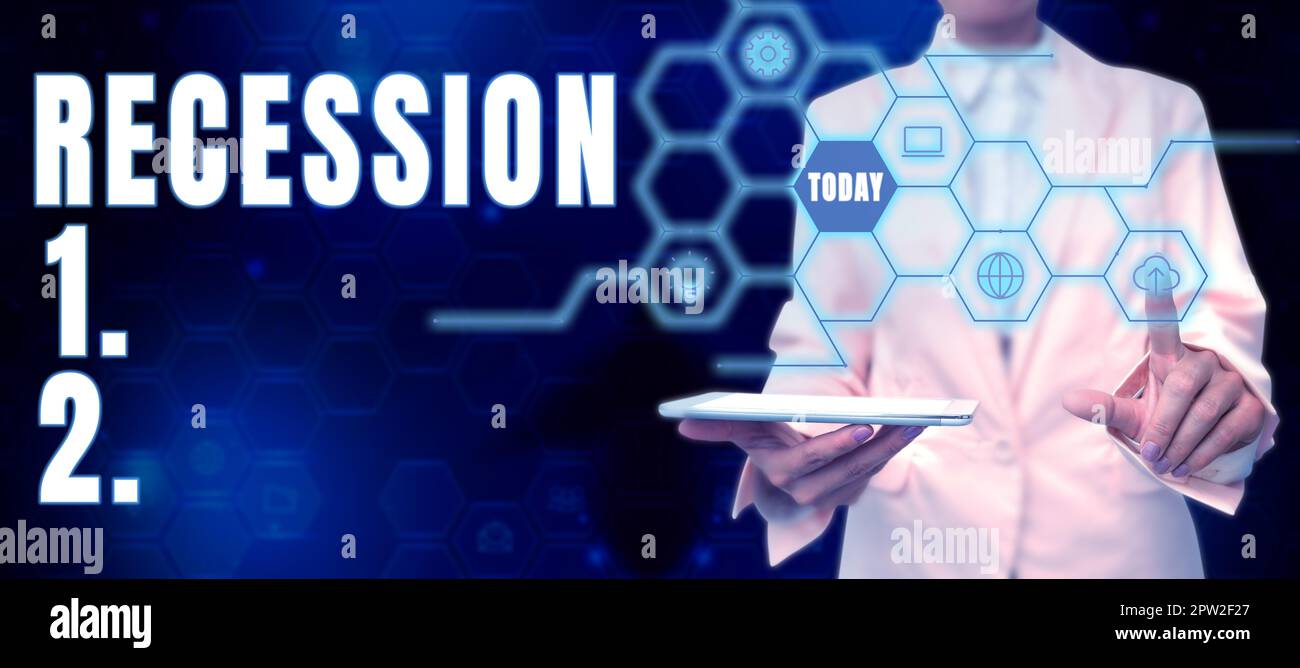 Conceptual caption Recession, Business showcase the process of progressive decrease in growing ...