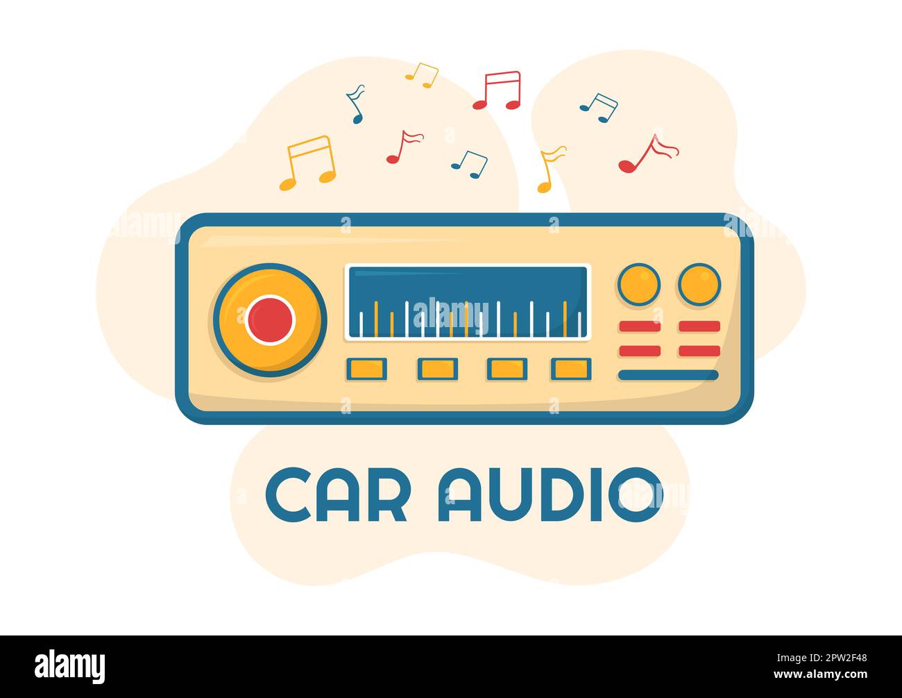 Car Audio with Loud Speakers, Sound System or Music Automobile in Flat ...