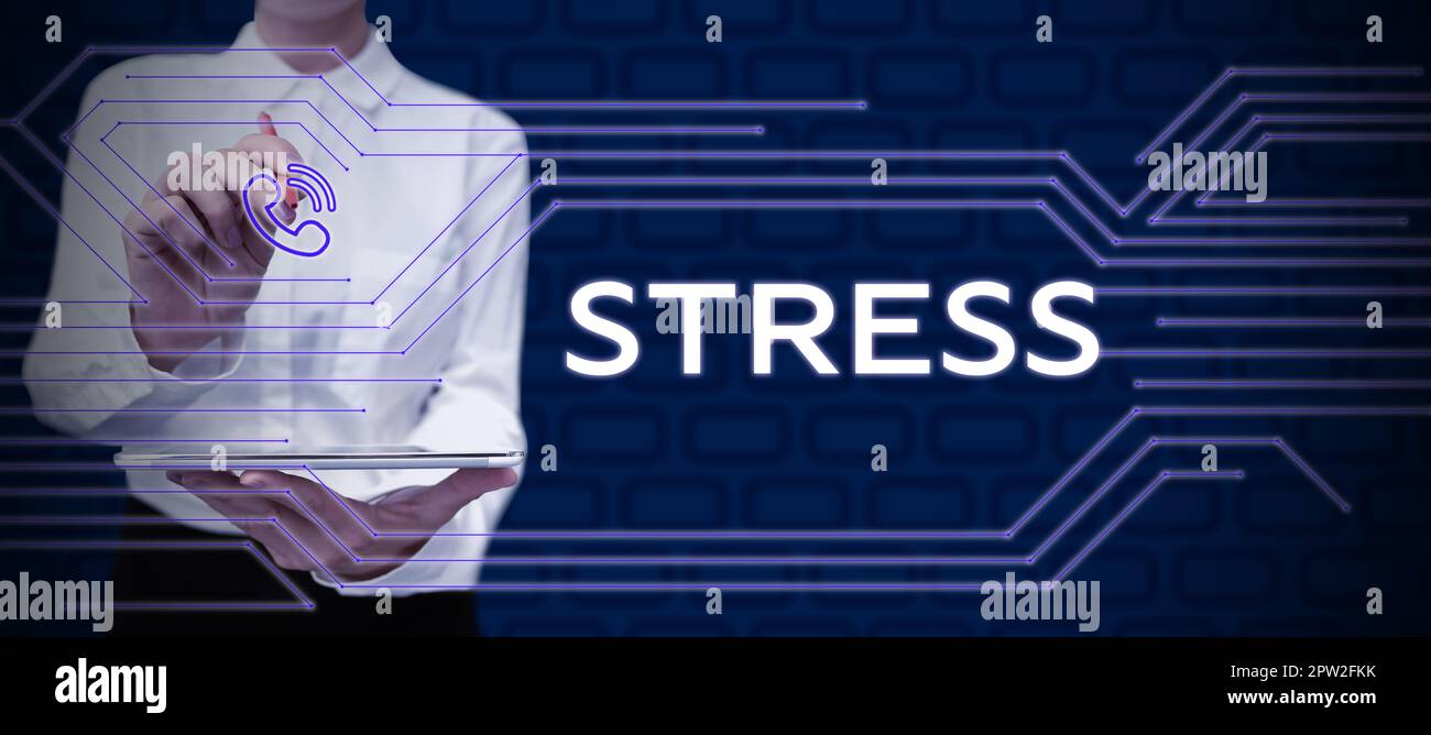 Hand writing sign Stress, Business concept a physical chemical or ...